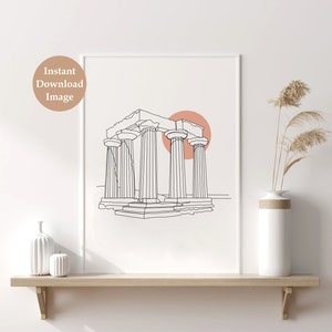 Greek Temple Line Art, Greek Line Drawing Printable Wall Art, Greek ...