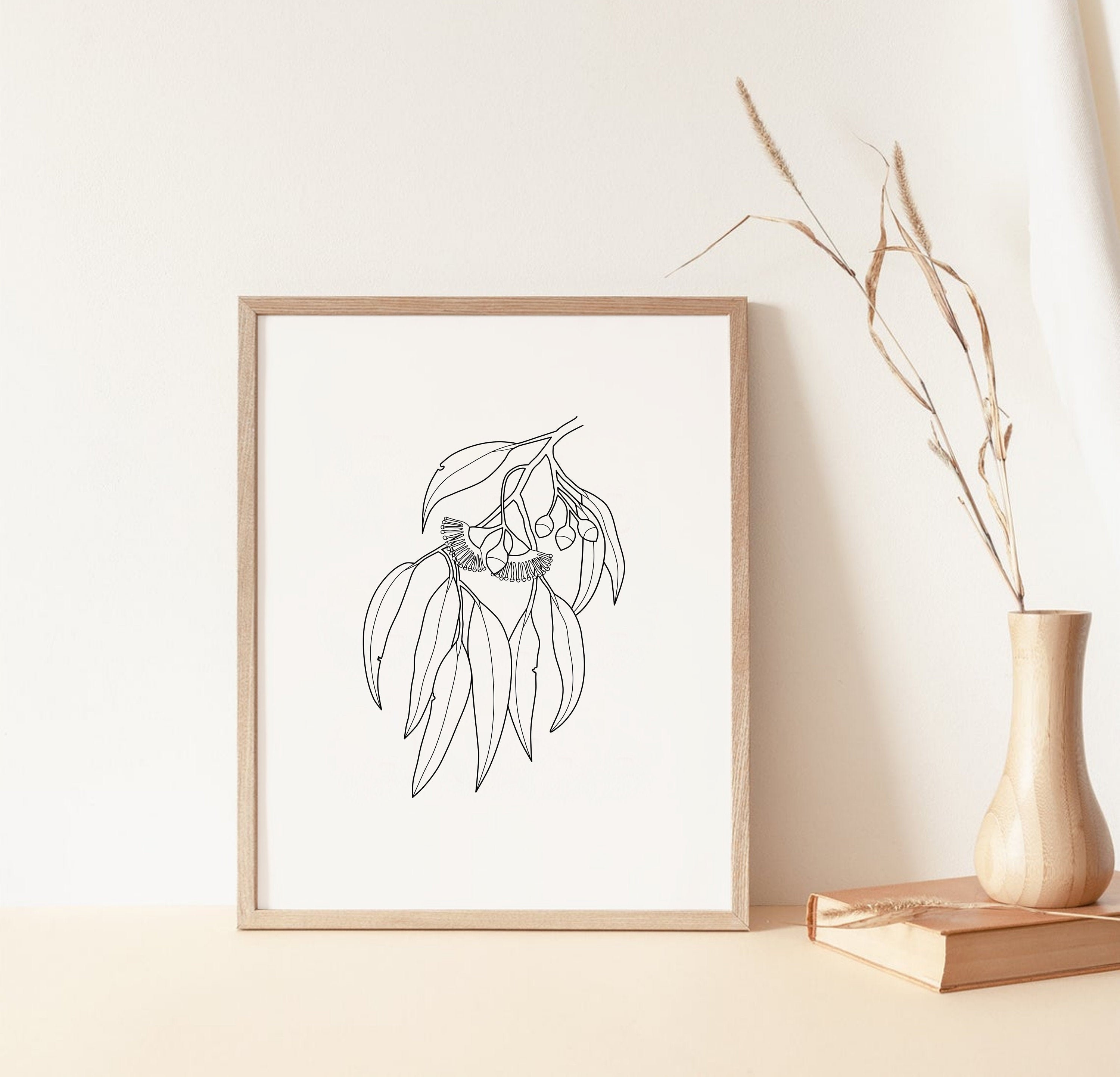 Eucalyptus Line Drawing, Printable Wall Art, Botanical Line Art, Gum ...