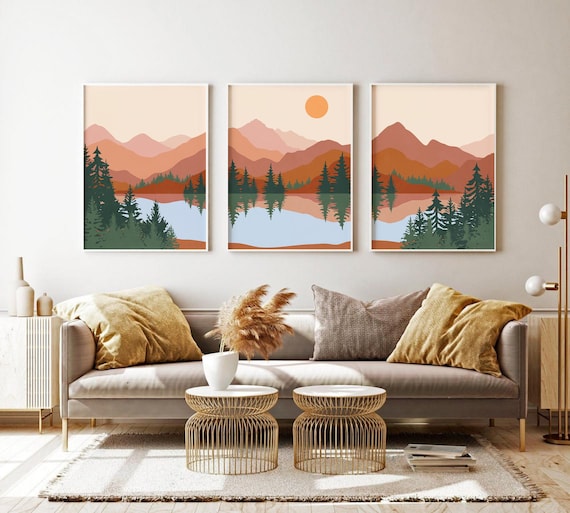 Abstract Mountain Lake Trees Print Set of 3 DIGITAL DOWNLOAD - Etsy