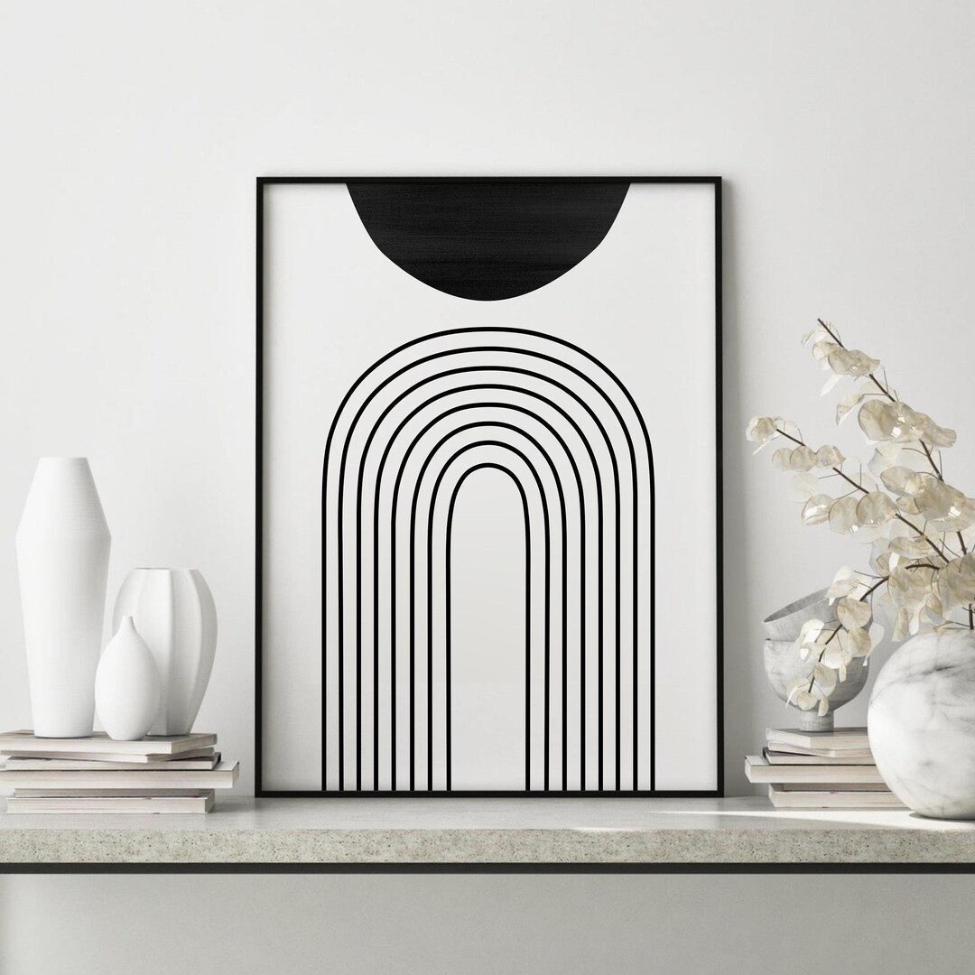 Black and White Arch Print, Mid Century Modern Arch Line Art Print ...
