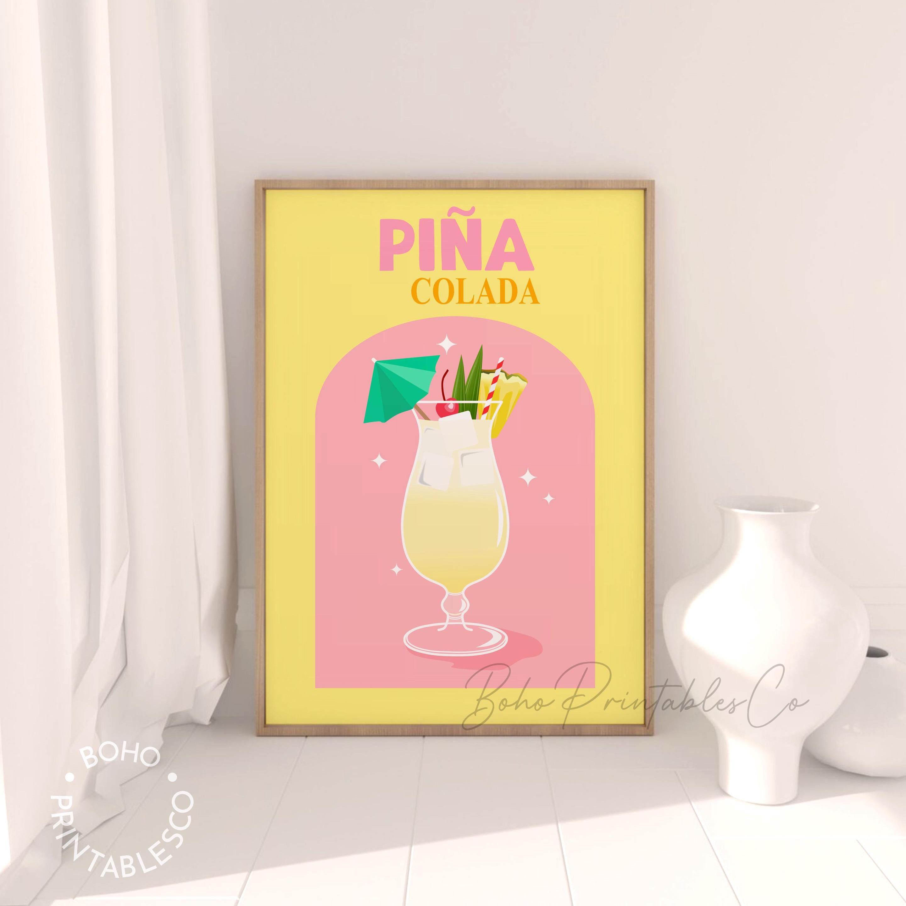 Pina Colada Print, Retro Cocktail Printable Wall Art, DIGITAL DOWNLOAD ...