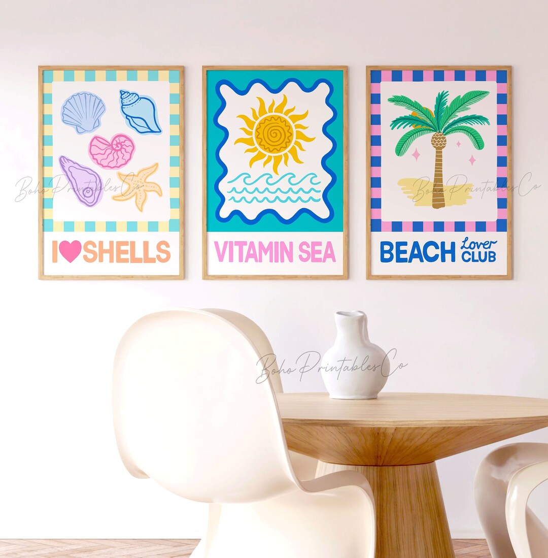 Beachy Print Set of 3, Trendy Coastal Printable Wall Art, DIGITAL ...