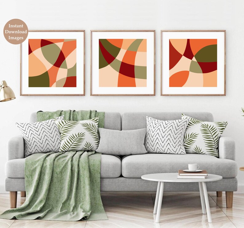 Square Prints Set of 3, Square Abstract Printable Wall Art, Terracotta ...