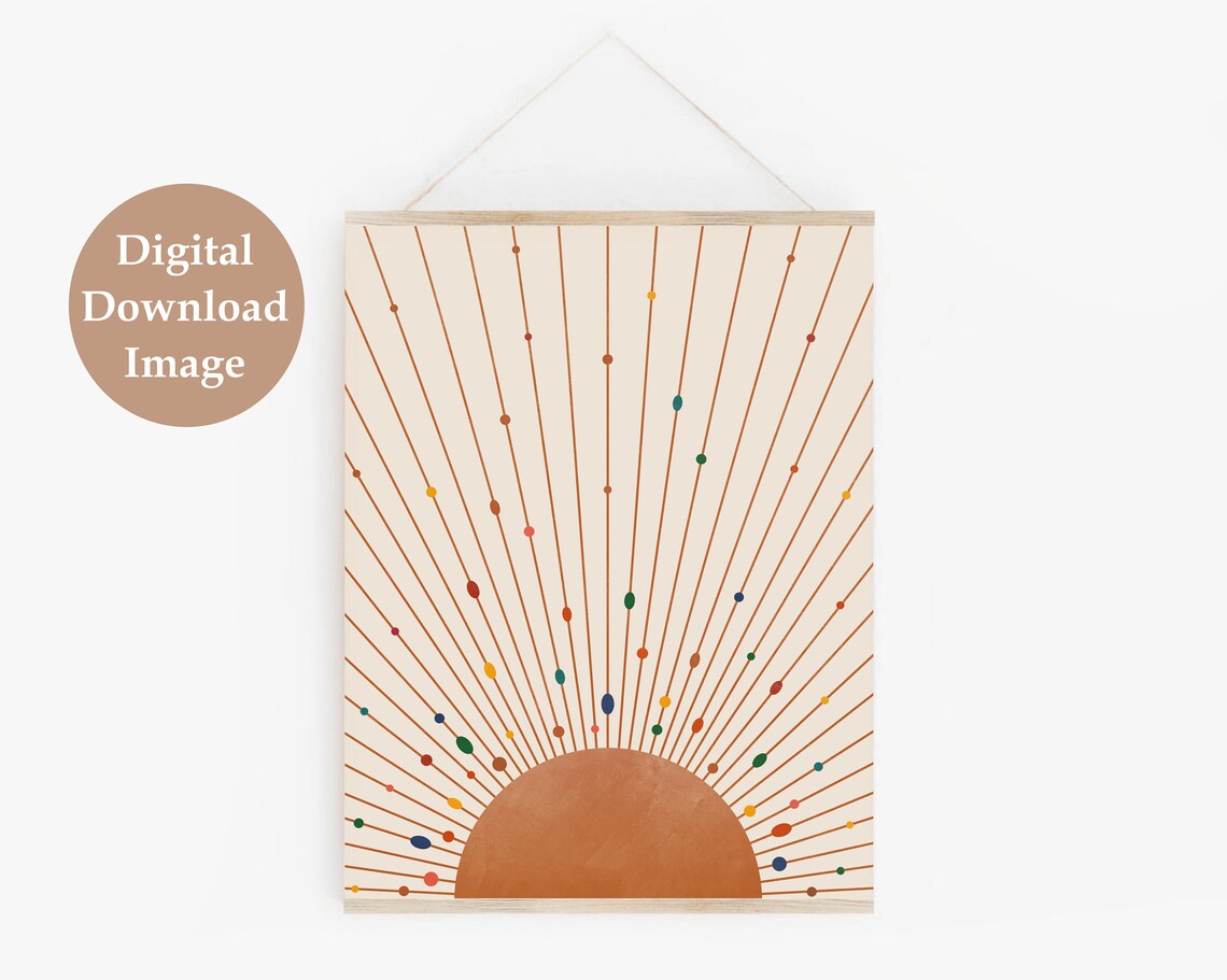 Sunburst Print Boho Sun Printable Wall Art Abstract Sun Rays - Etsy