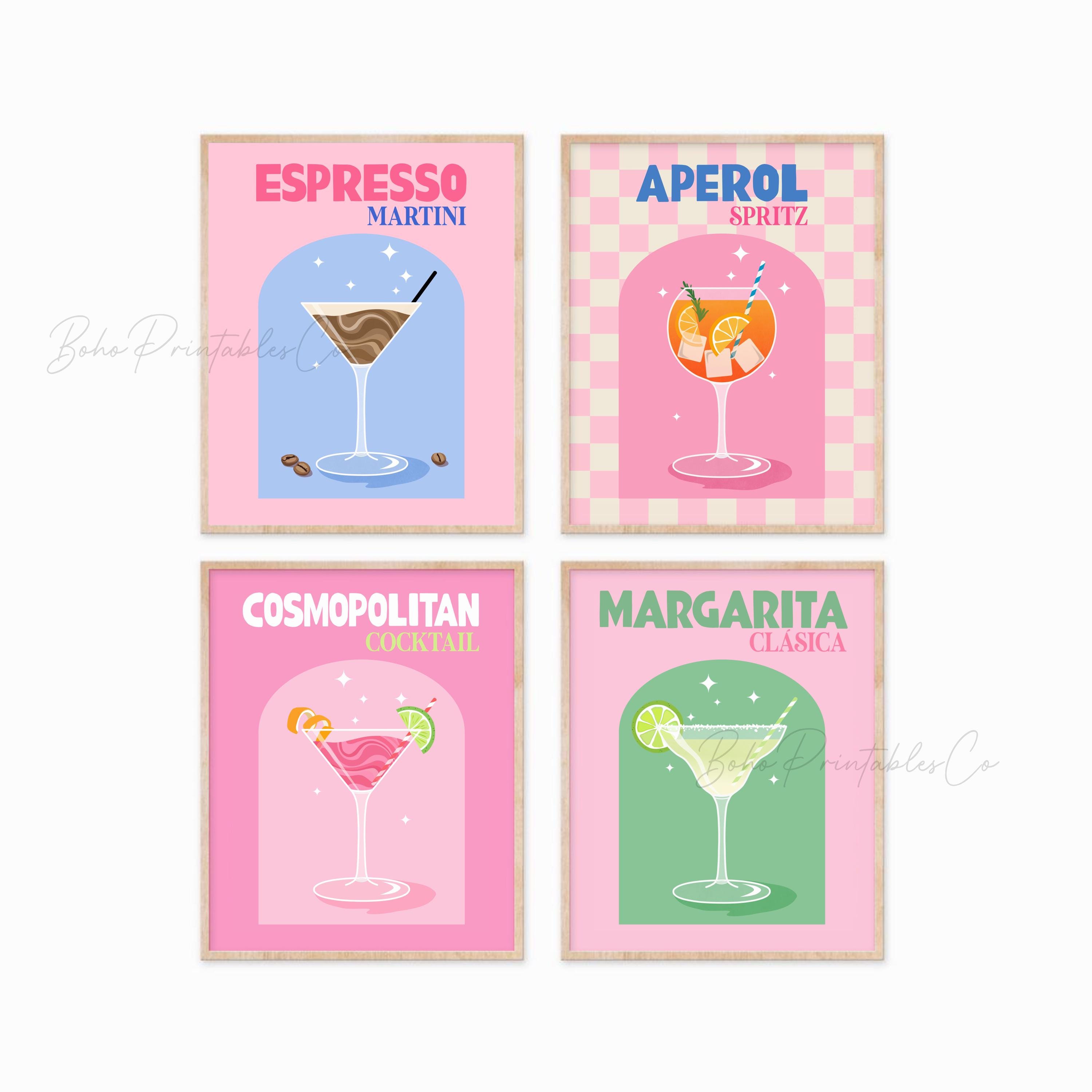 Custom Set of 4 Pink Cocktail Prints, INSTANT DIGITAL DOWNLOAD ...