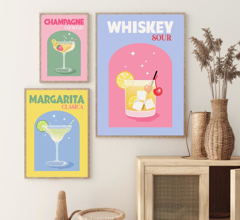 Retro Cocktail Print Set of 3, Bar Cart Printable Wall Art, DIGITAL ...