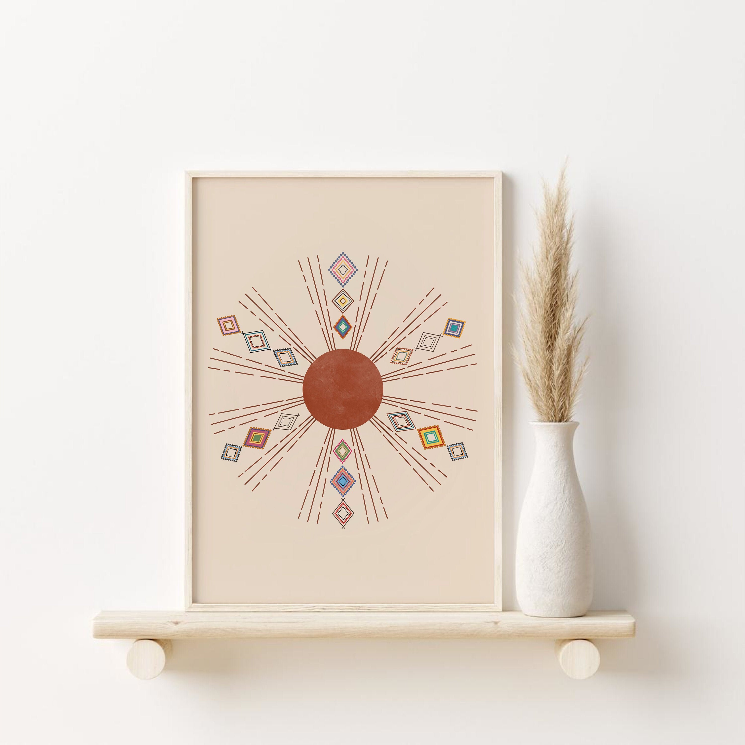 Boho Sun Printable Wall Art Abstract Sun Rays Print Moroccan | Etsy