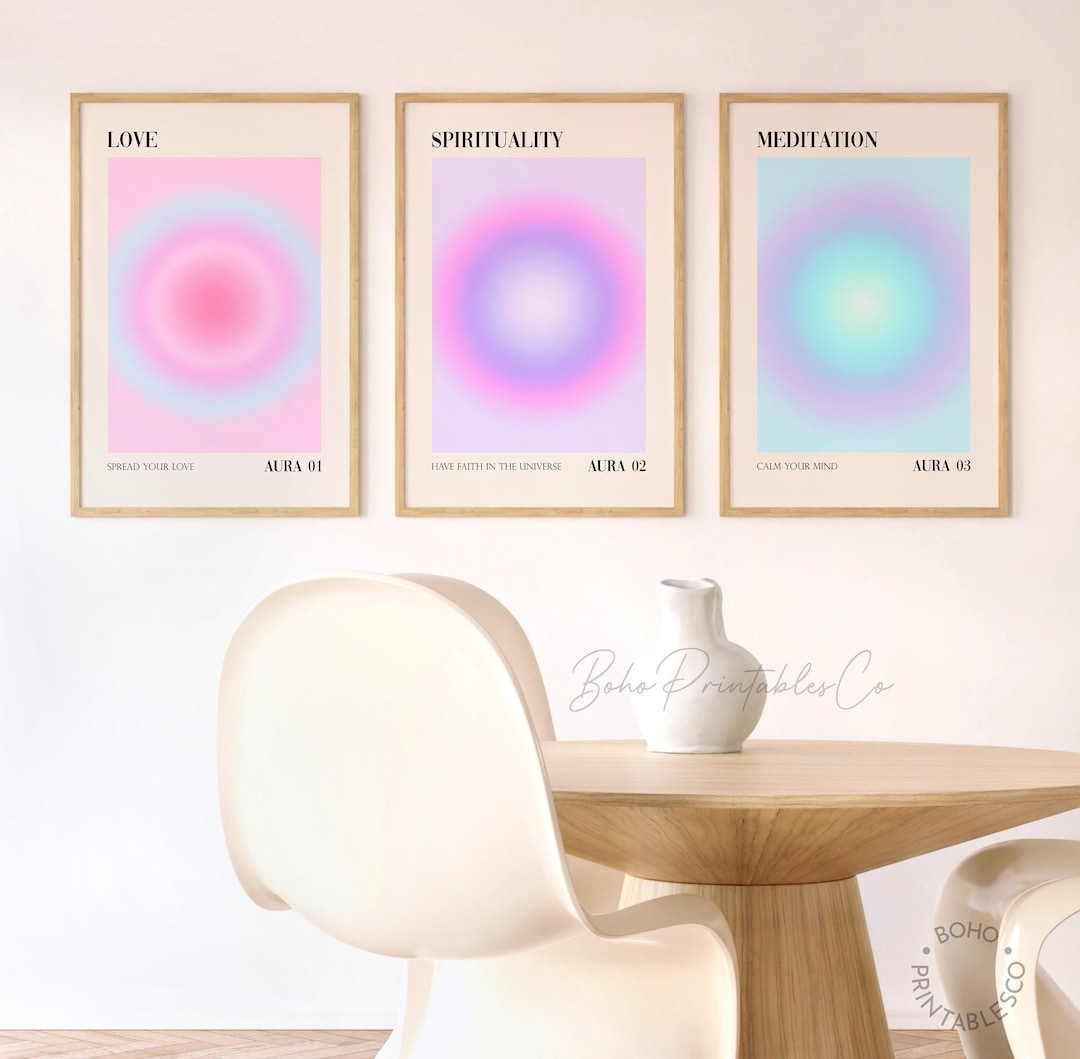 Pink Purple Aura Print Set of 3, Gradient Energy Printable Wall Art ...