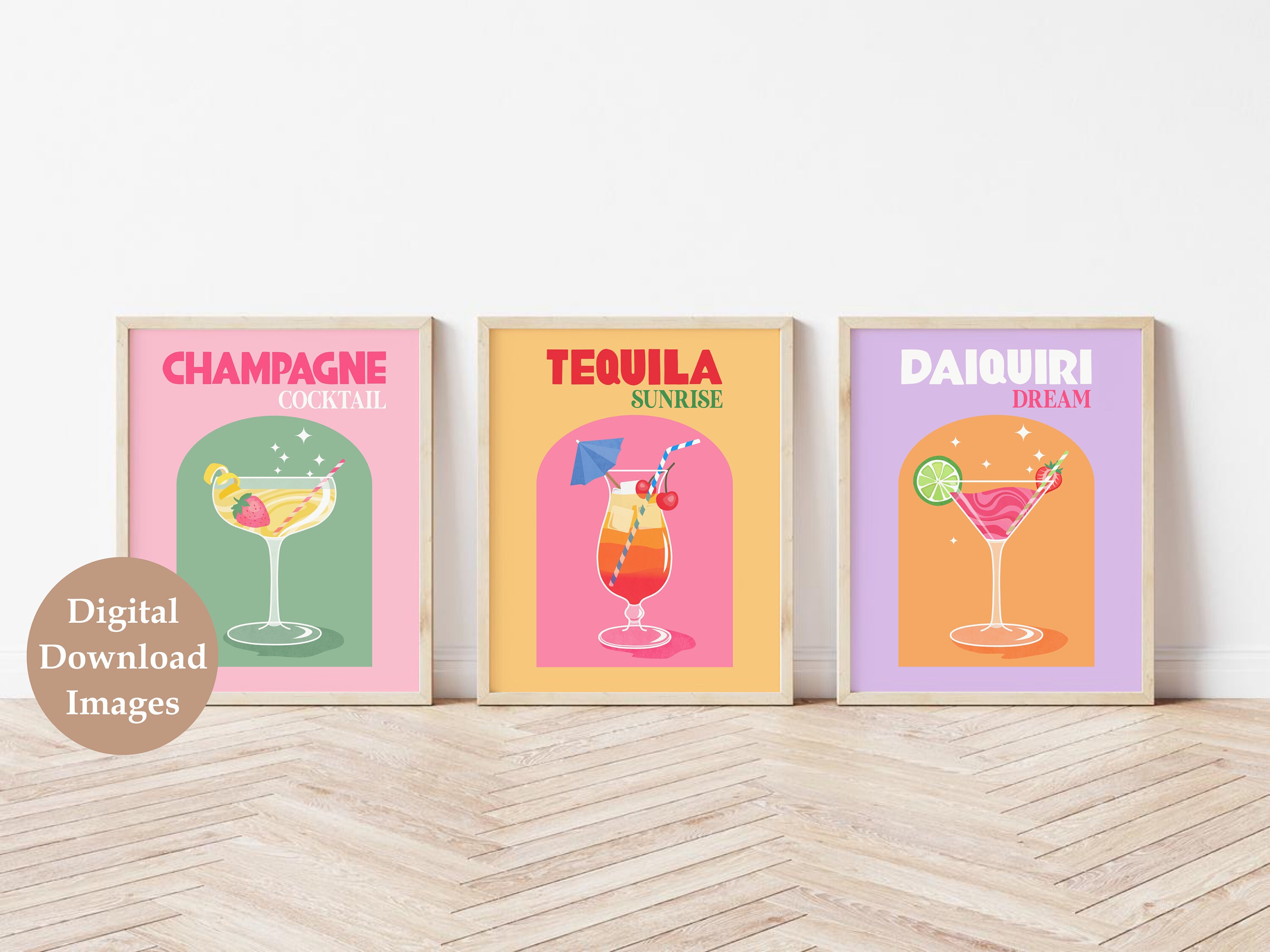 Retro Cocktail Print Set of 3 DIGITAL DOWNLOAD Colorful - Etsy