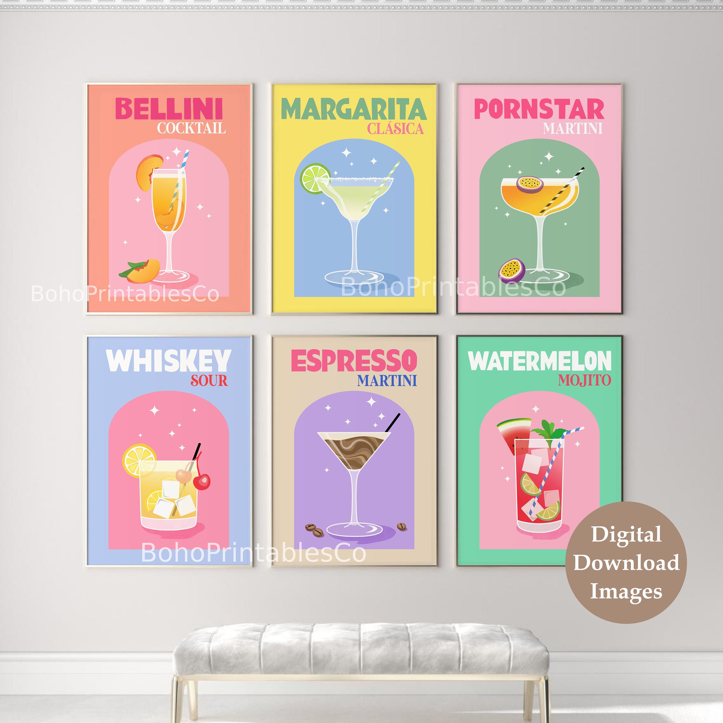 Cocktail Print Set of 6, Bar Cart Printable Wall Art, DIGITAL DOWNLOAD ...
