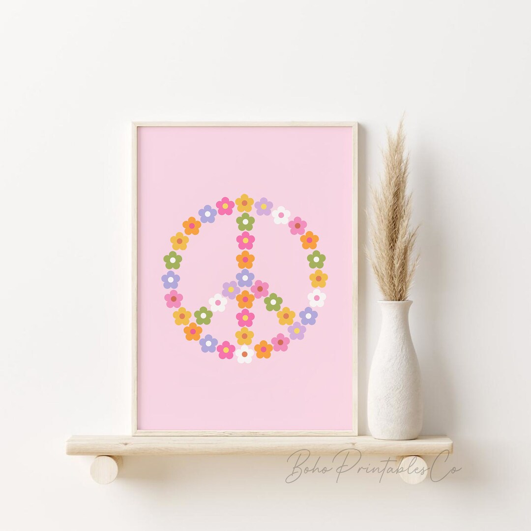 Daisy Peace Sign Print, Retro Groovy Printable Wall Art, DIGITAL ...