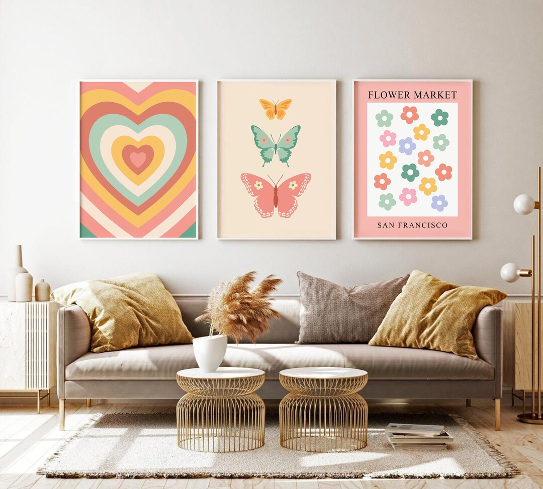 Retro Boho Print Set of 3, DIGITAL DOWNLOAD, Trendy Gallery Wall Set ...