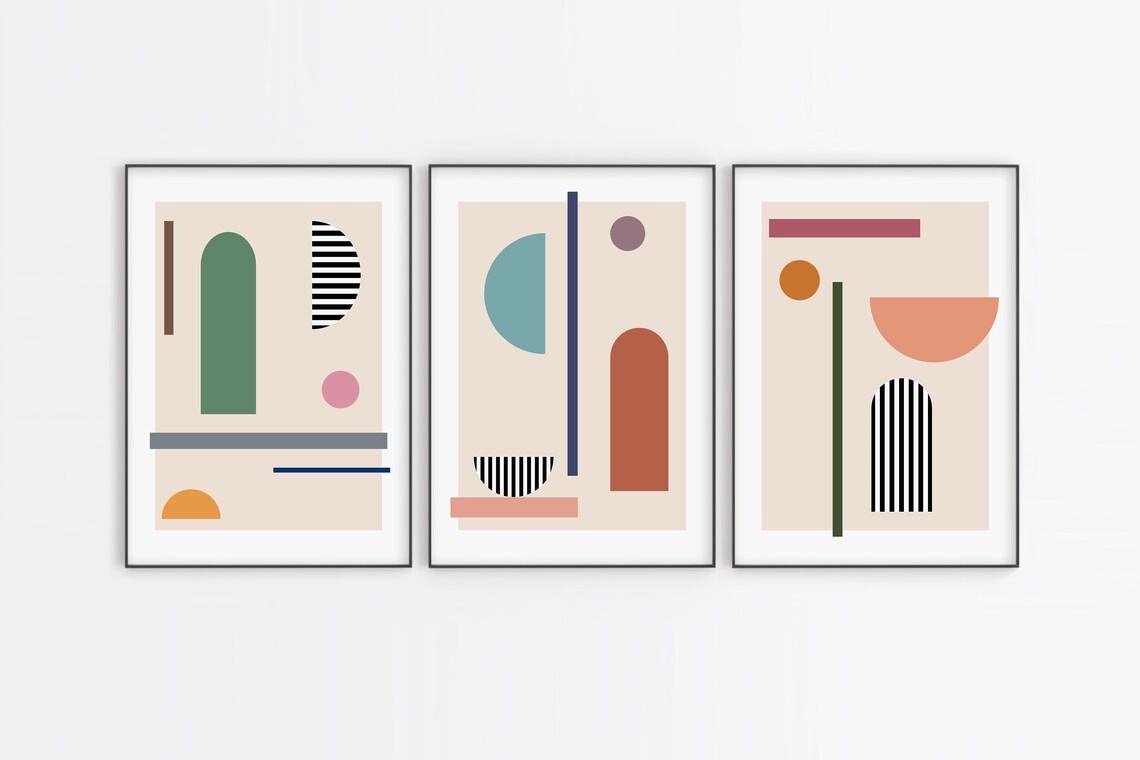 Abstract Shapes Printable Wall Art Geometric Print Set of 3 | Etsy