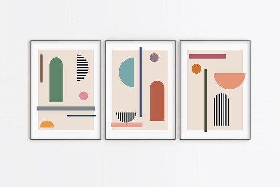 Abstract Shapes Printable Wall Art Geometric Print Set of 3 | Etsy