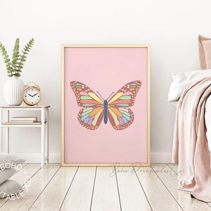 Pink Butterfly Print, Boho Butterfly Printable Wall Art, DIGITAL ...