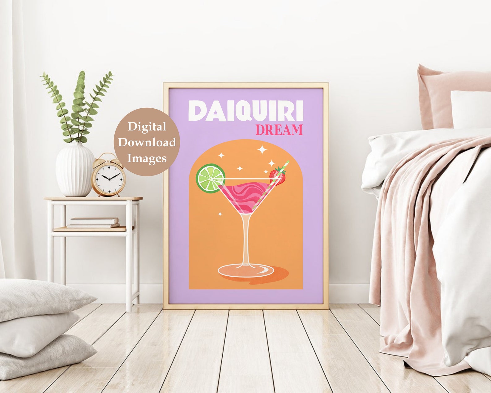 Retro Cocktail Print Strawberry Daiquiri Print DIGITAL - Etsy