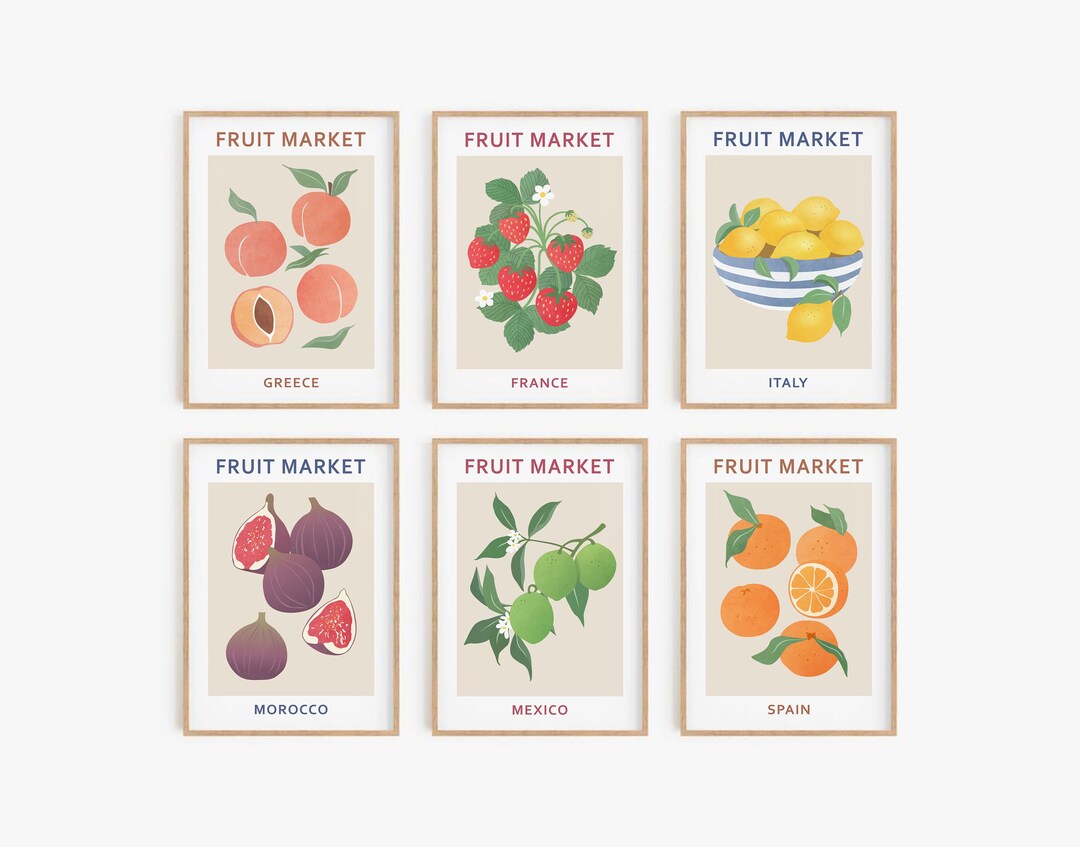 Fruit Market Print Set of 6, Abstract Fruit Posters, DIGITAL DOWNLOAD ...