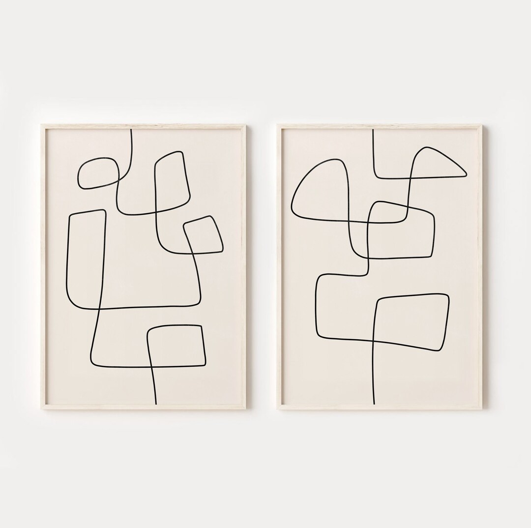 Neutral Line Art Print Set of 2, Minimalist Printable Wall Art, DIGITAL ...