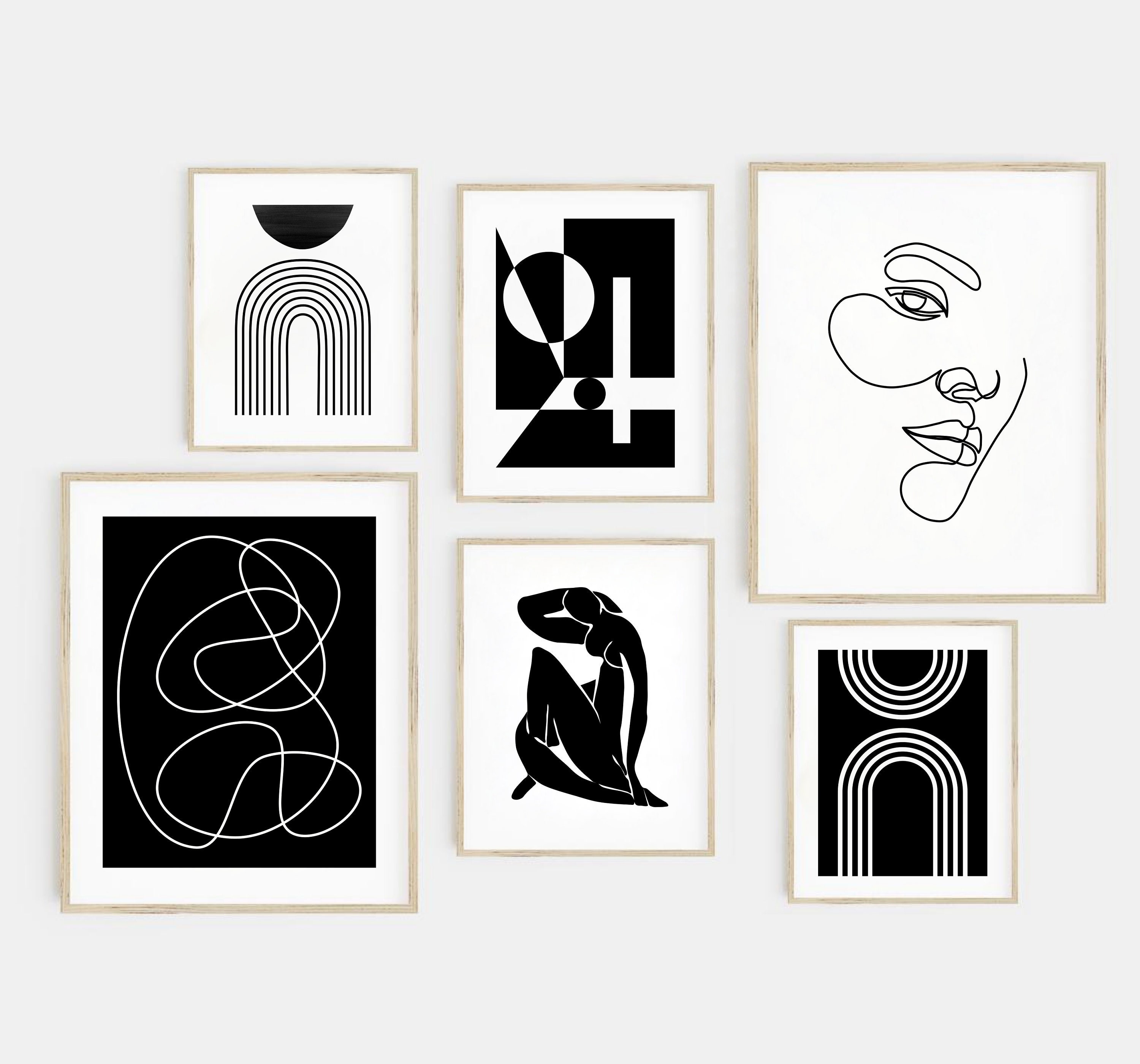 Black and White Abstract Prints Set of 6 Printable Wall Art | Etsy