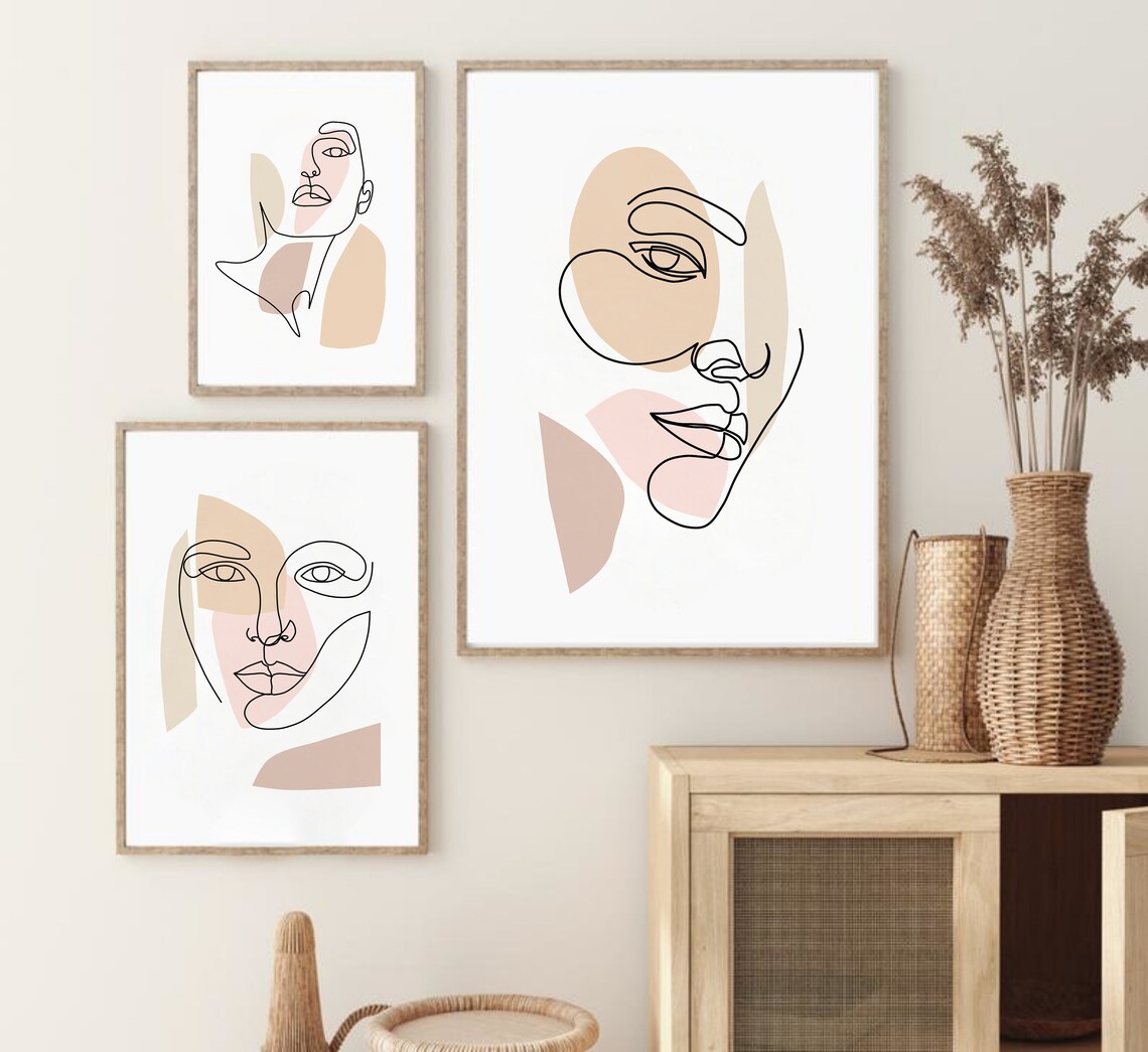 Abstract Face Prints Set of 3 Female Face Line Art Boho - Etsy