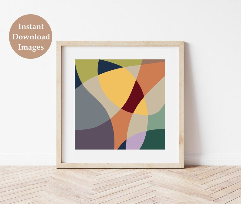 Square Abstract Art Prints, Set of 3, Printable Geometric Wall Art, Mid ...