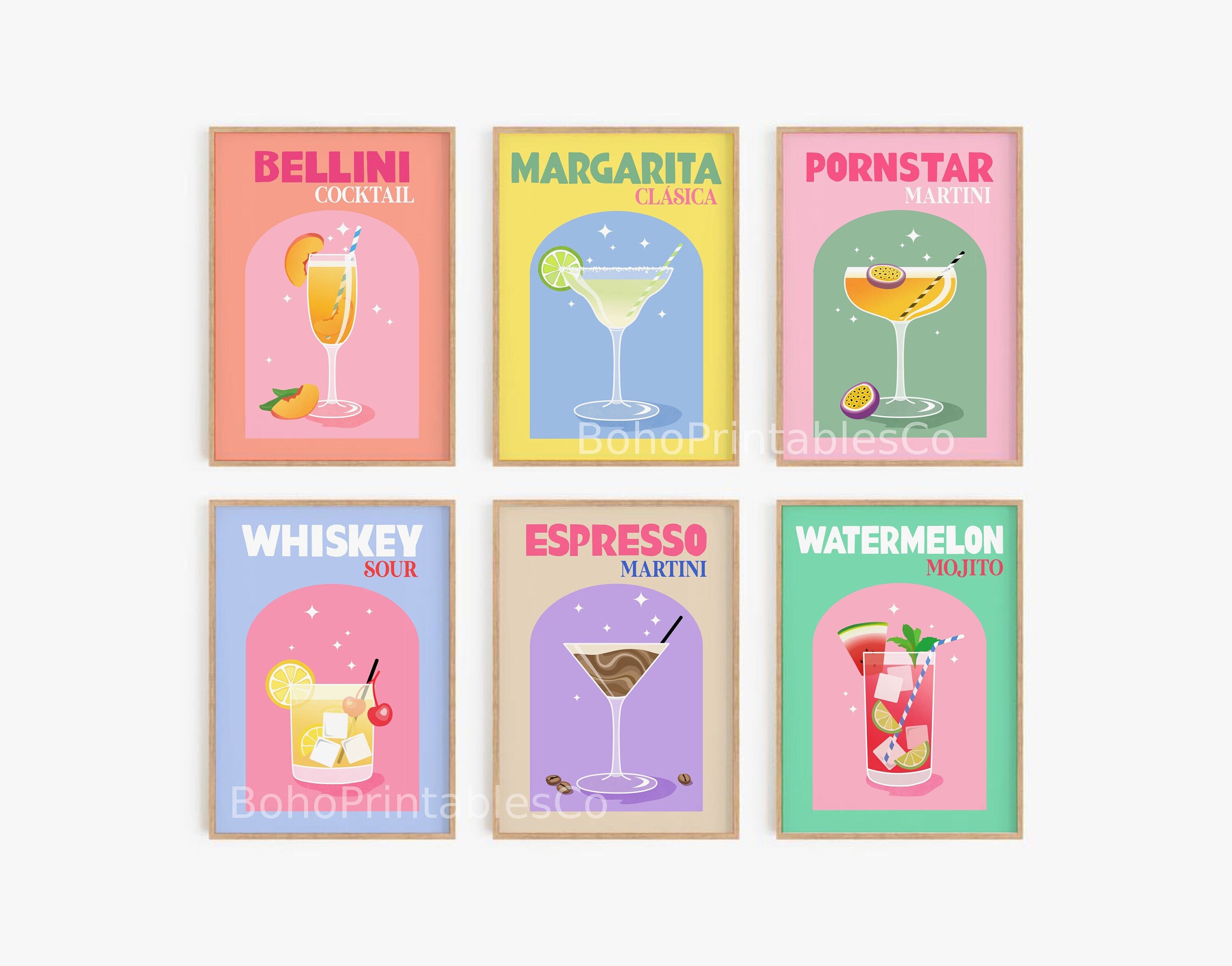 Cocktail Print Set of 6, Bar Cart Printable Wall Art, DIGITAL DOWNLOAD ...
