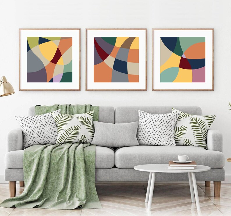 Square Abstract Art Prints, Set of 3, Printable Geometric Wall Art, Mid ...
