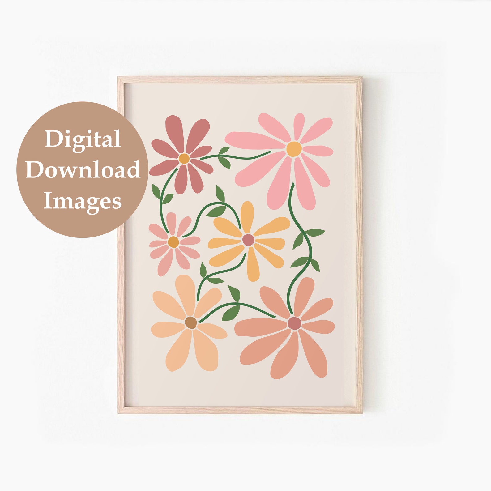 Boho Floral Print Abstract Flowers Printable Wall Art - Etsy