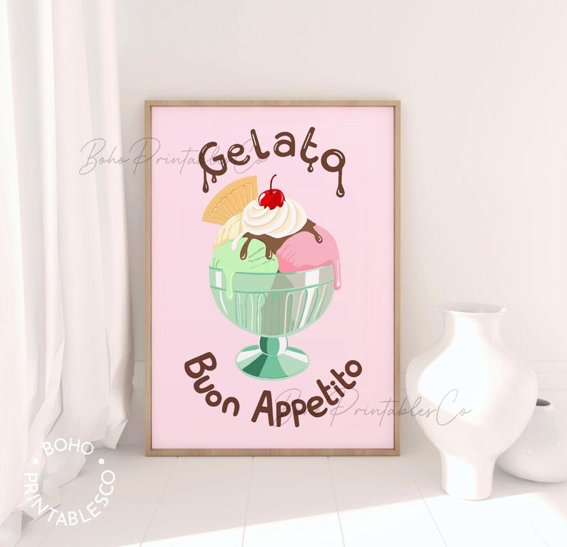 Gelato Print, Italian Ice Cream Print, Hand Drawn Food Printable Wall ...