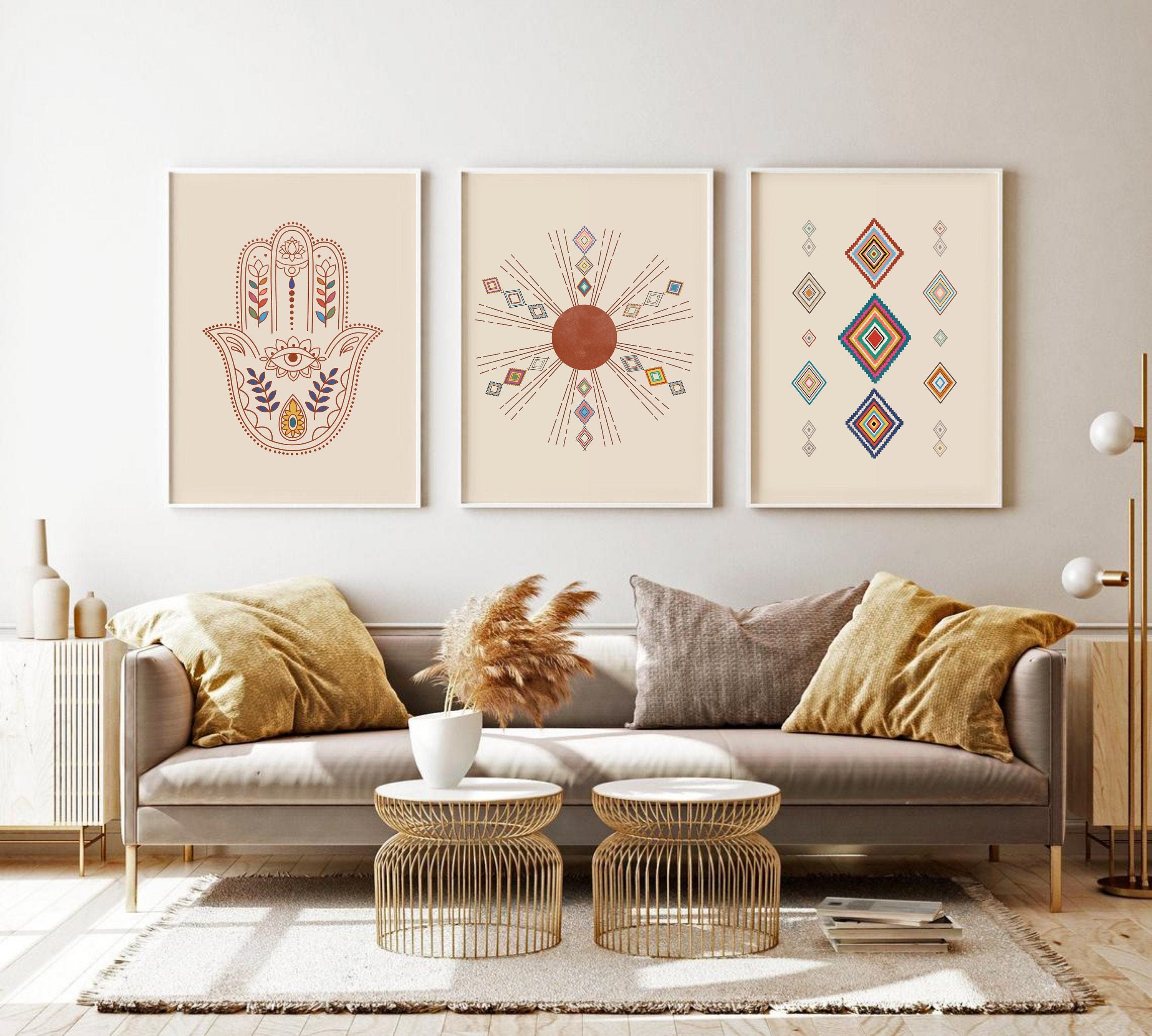Moroccan Print Set of 3 Boho Abstract Printable Wall Art Sun - Etsy