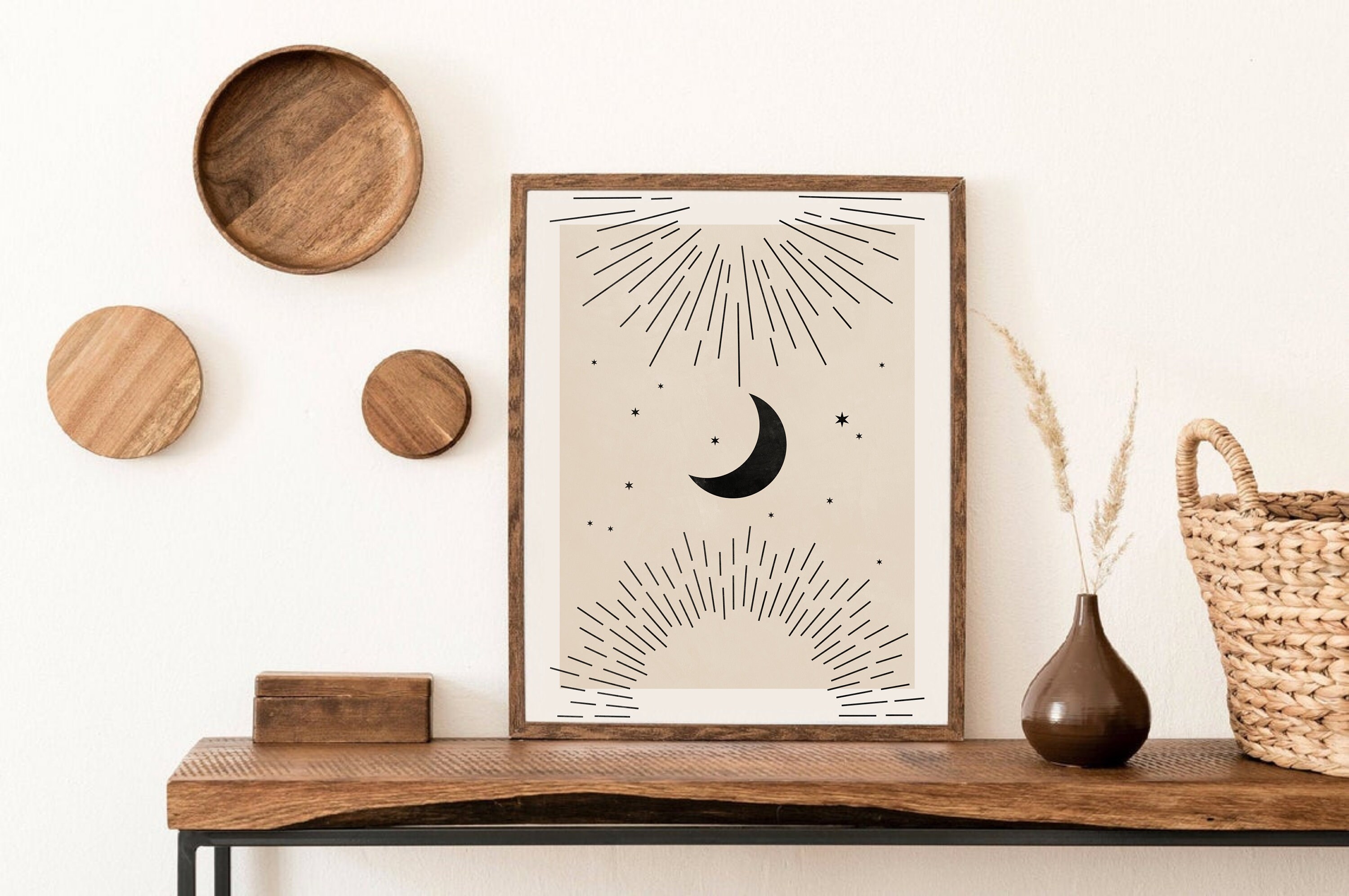 Sun and Moon Stars Print Boho Printable Wall Art Celestial - Etsy