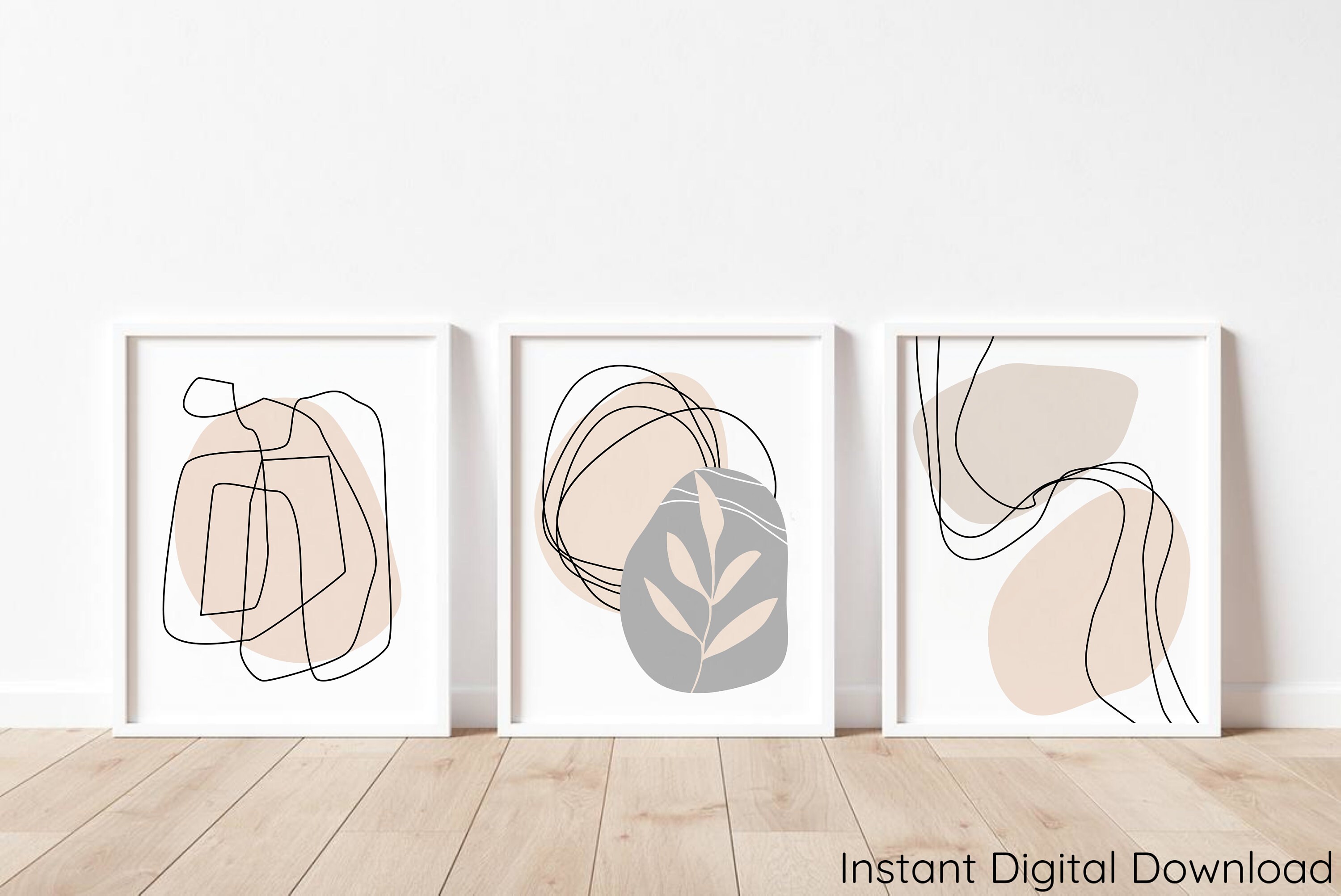 Abstract Line Art Set of 3 Prints Neutral Printable Wall Art - Etsy