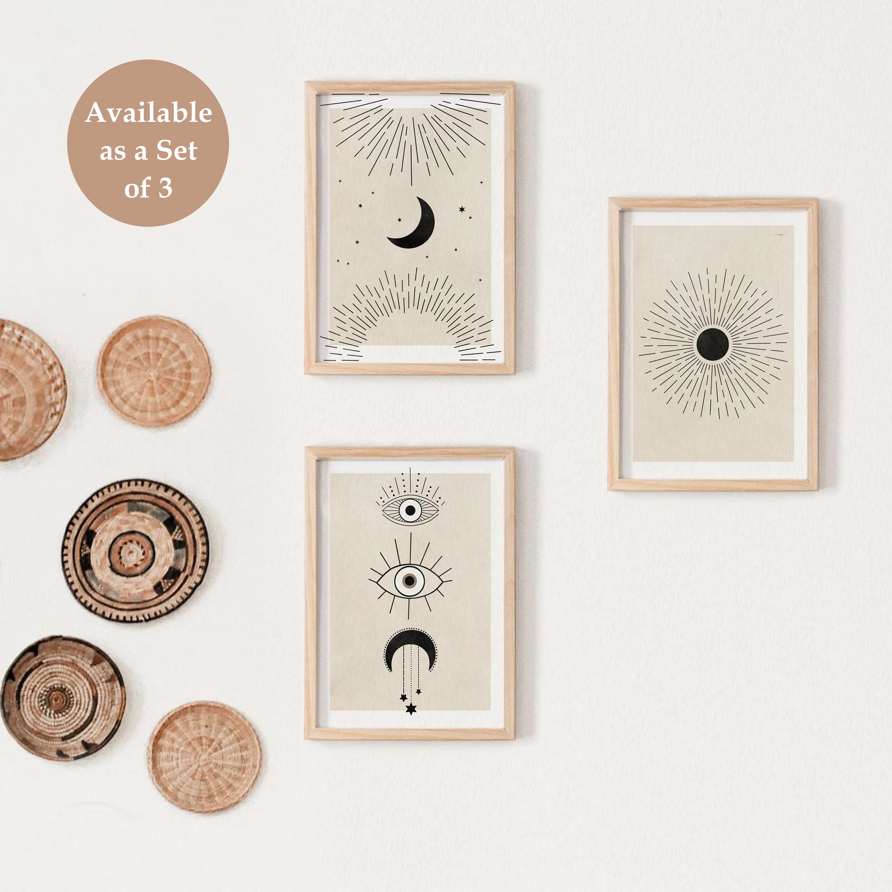 Sun and Moon Stars Print, Boho Printable Wall Art, Celestial Print ...