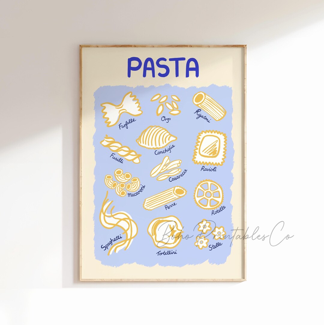 Pasta Print, Pasta Types Print, Pasta Guide Printable Wall Art, DIGITAL ...