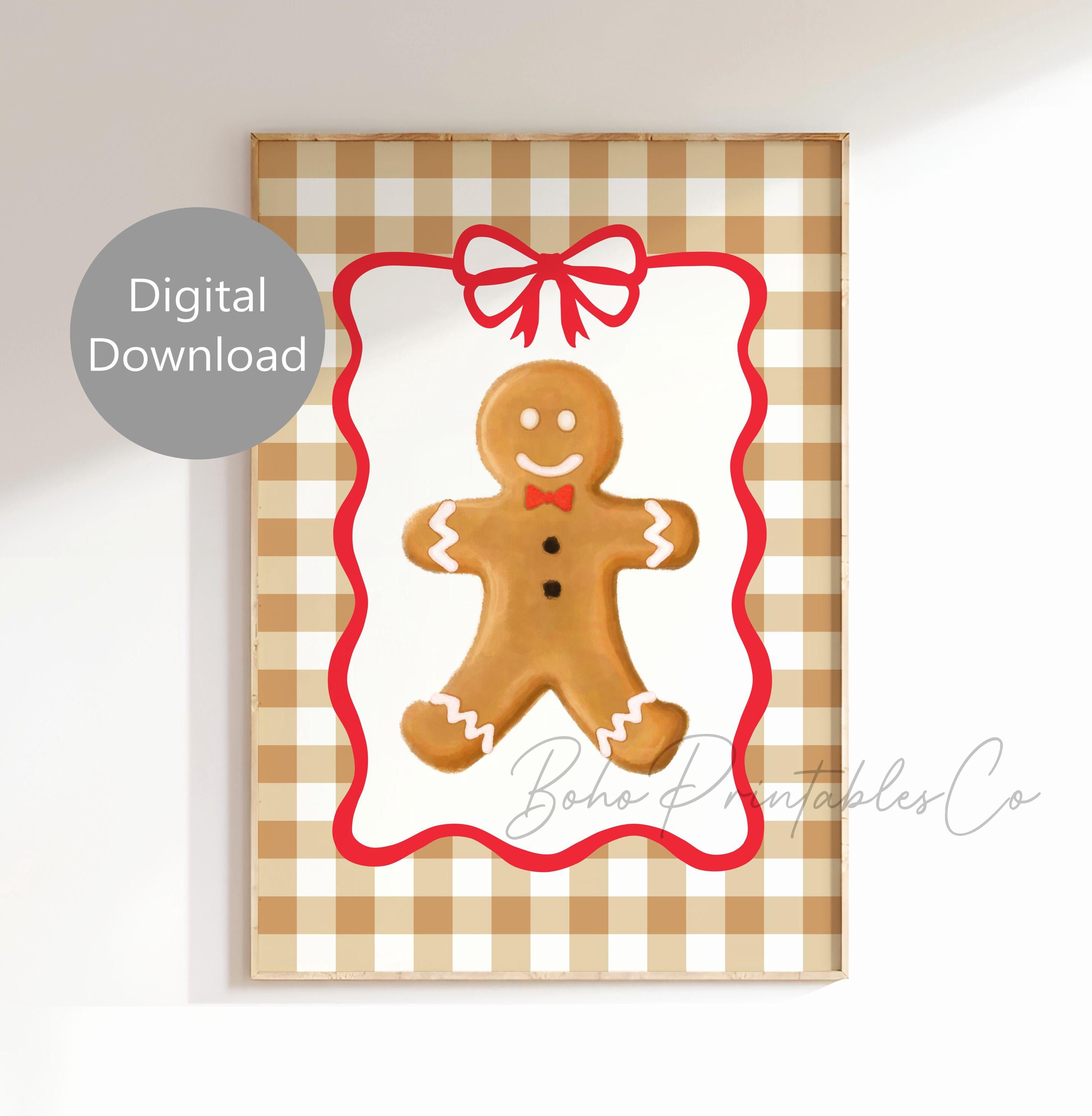 Christmas Gingerbread Man Print, Vintage Christmas Printable Wall Art ...