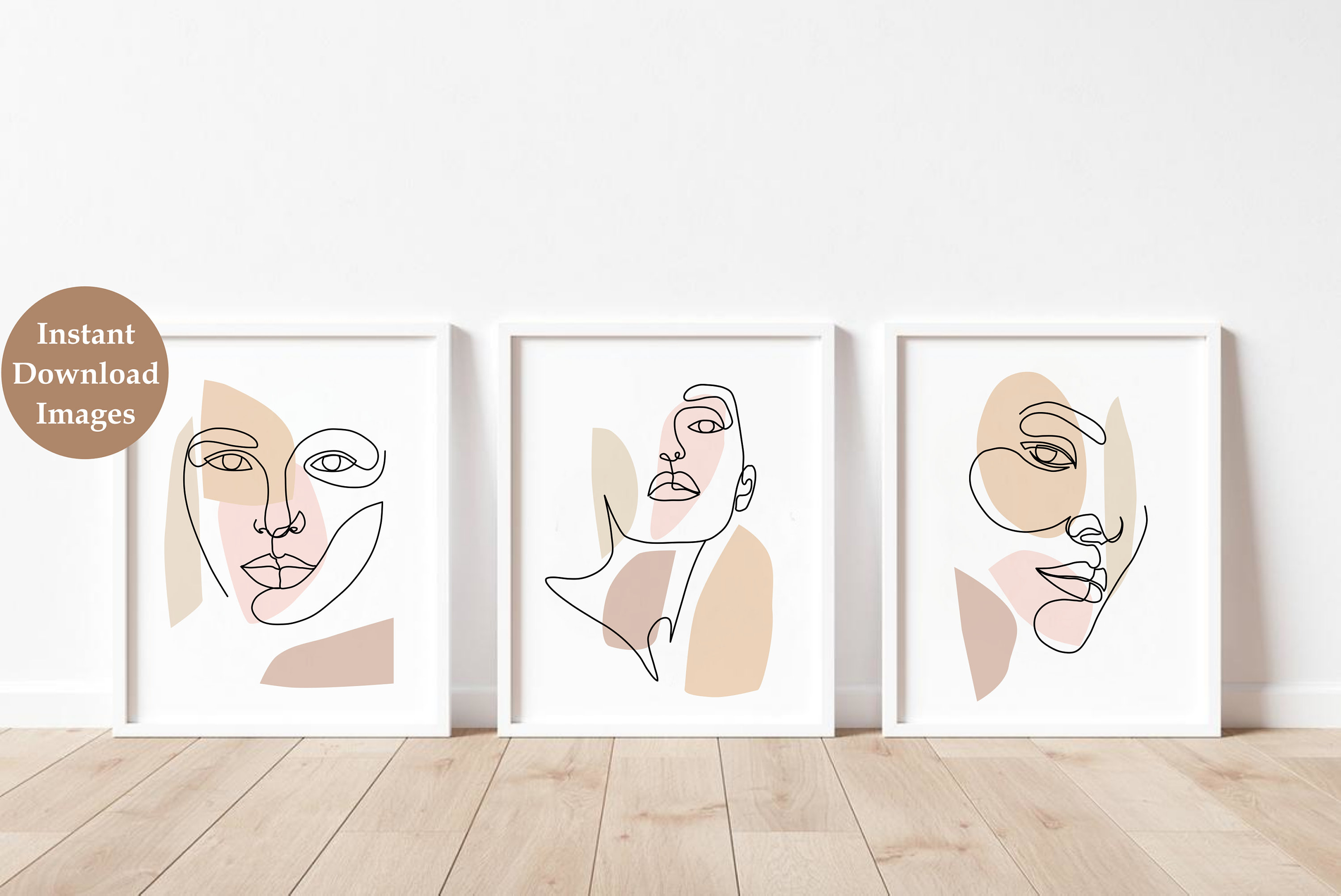 Abstract Face Prints Set of 3 Female Face Line Art Boho | Etsy