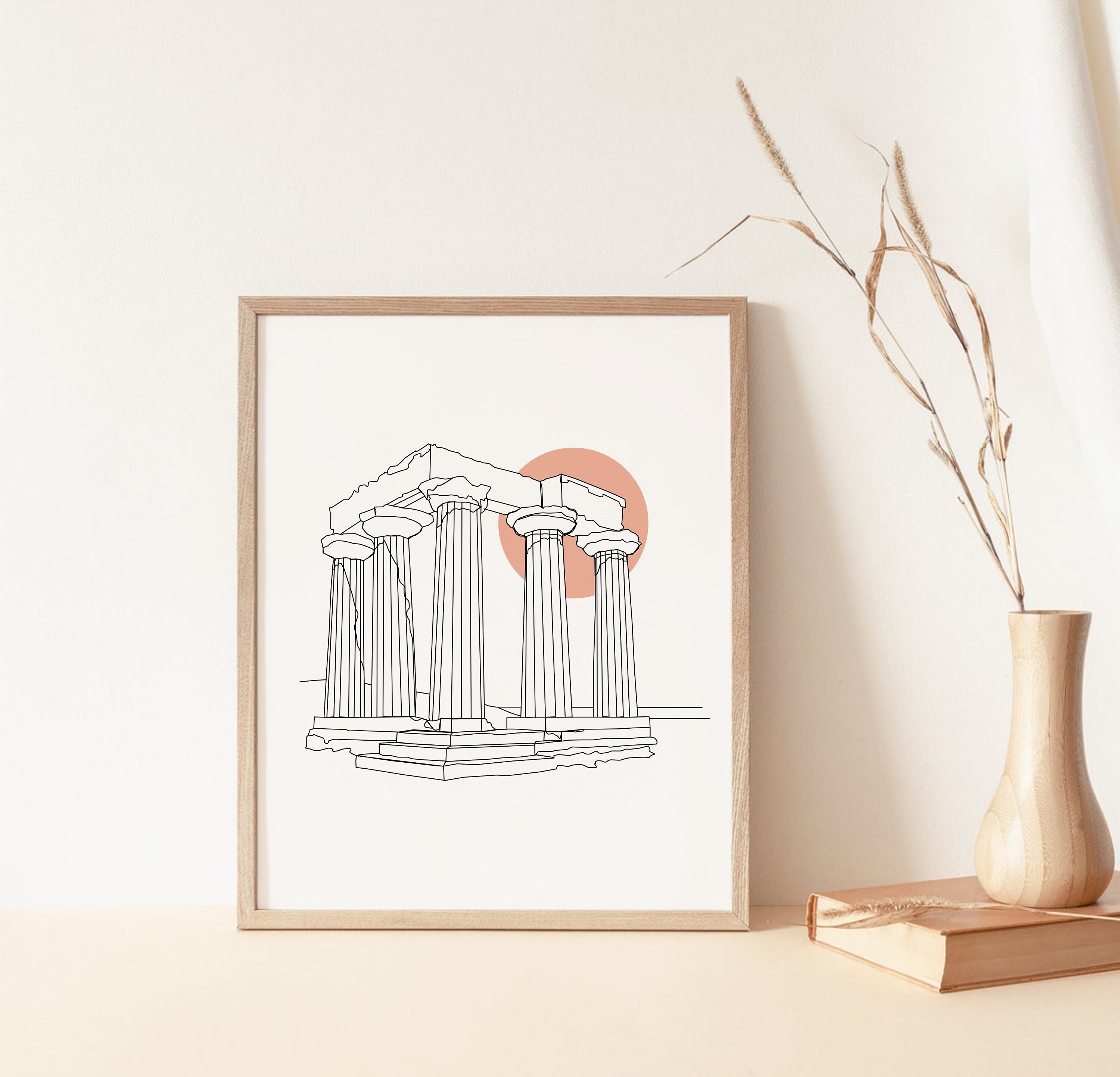 Greek Temple Line Art Greek Line Drawing Printable Wall Art | Etsy