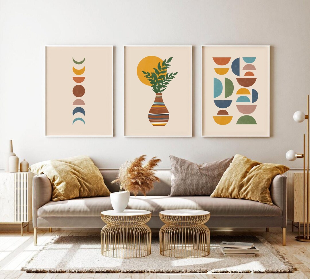 Boho Abstract Prints Set of 3, Printable Wall Art, Boho Gallery Wall ...