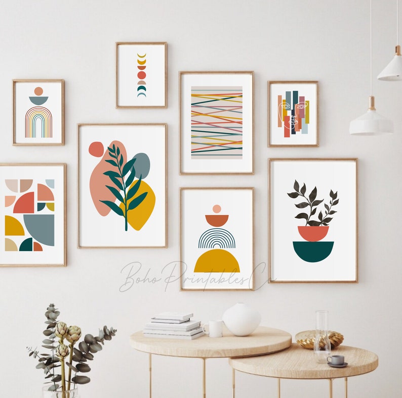 Mid Century Modern Print Set of 8, Abstract Printable Wall Art, DIGITAL ...