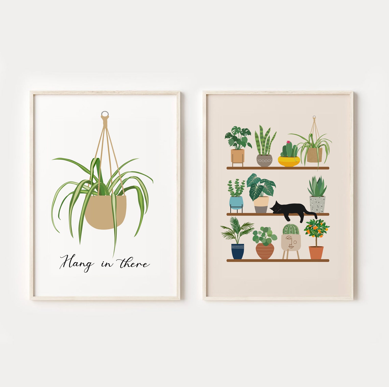 House Plant Print Set of 11, DIGITAL DOWNLOAD, Dark Green Beige ...
