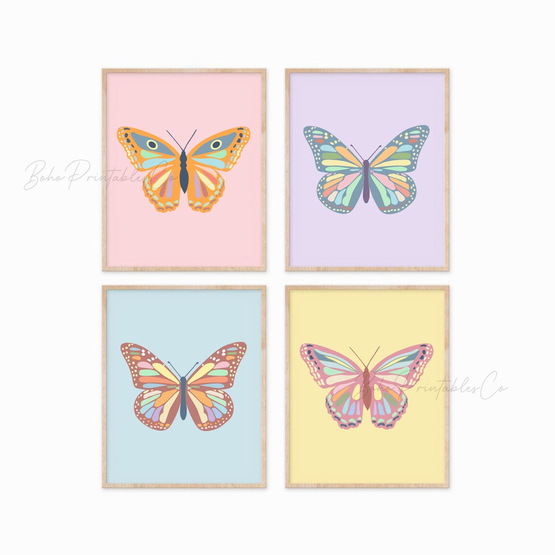Pastel Butterfly Print Set of 4, DIGITAL DOWNLOAD Butterflies Printable ...