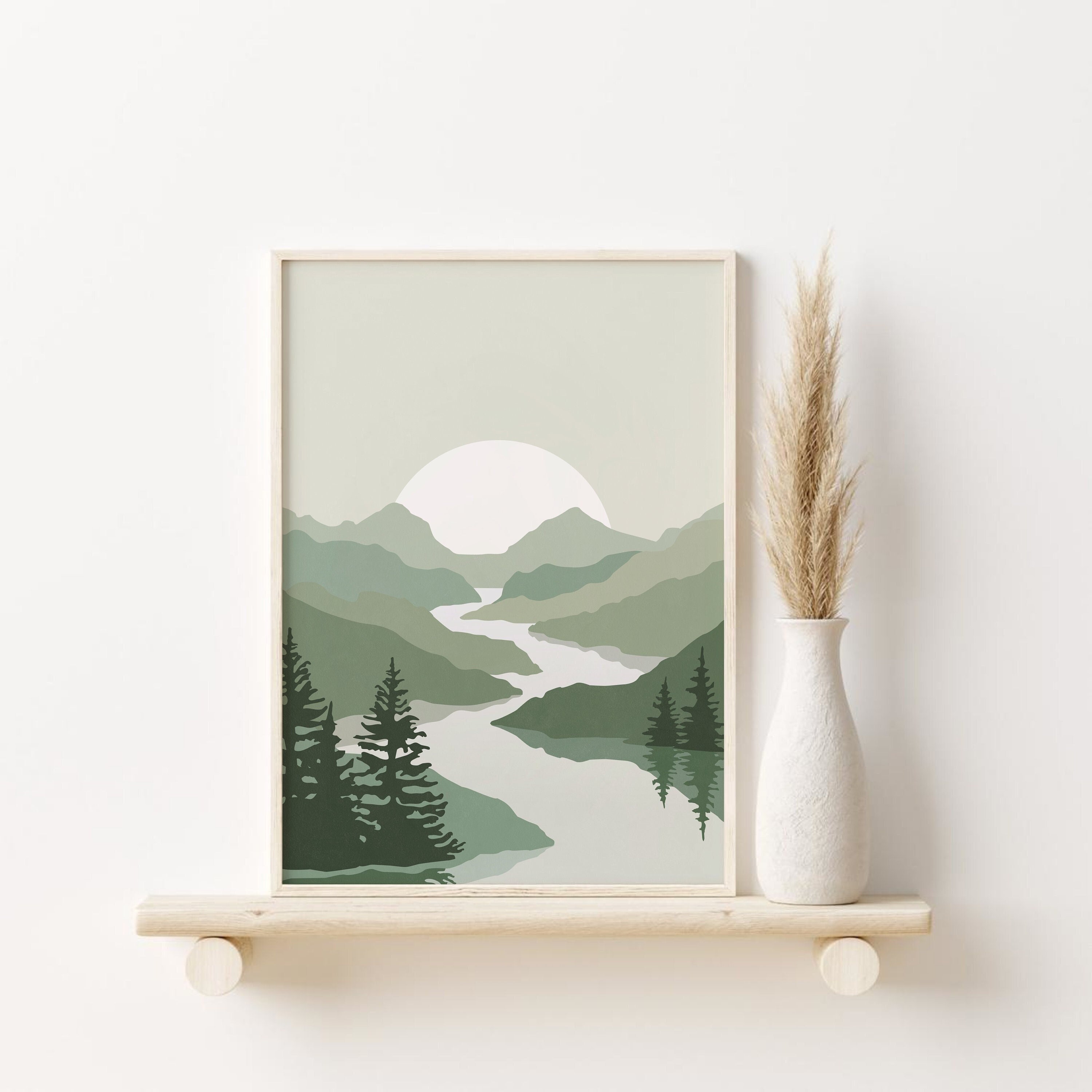 Sage Green Landscape Print Abstract Mountains Printable Wall - Etsy