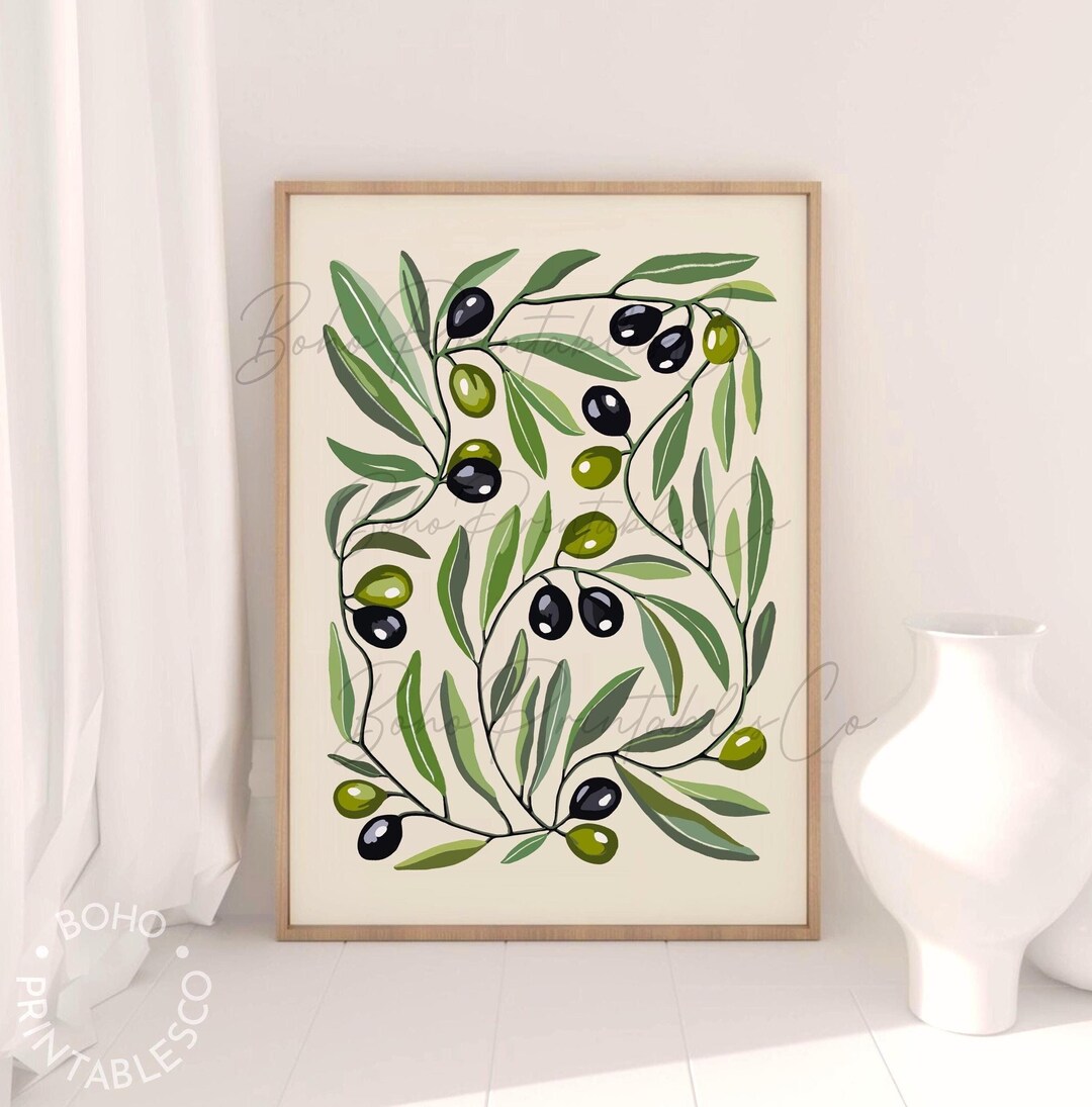 Olive Branch Print, Abstract Botanical Printable Wall Art, DIGITAL ...