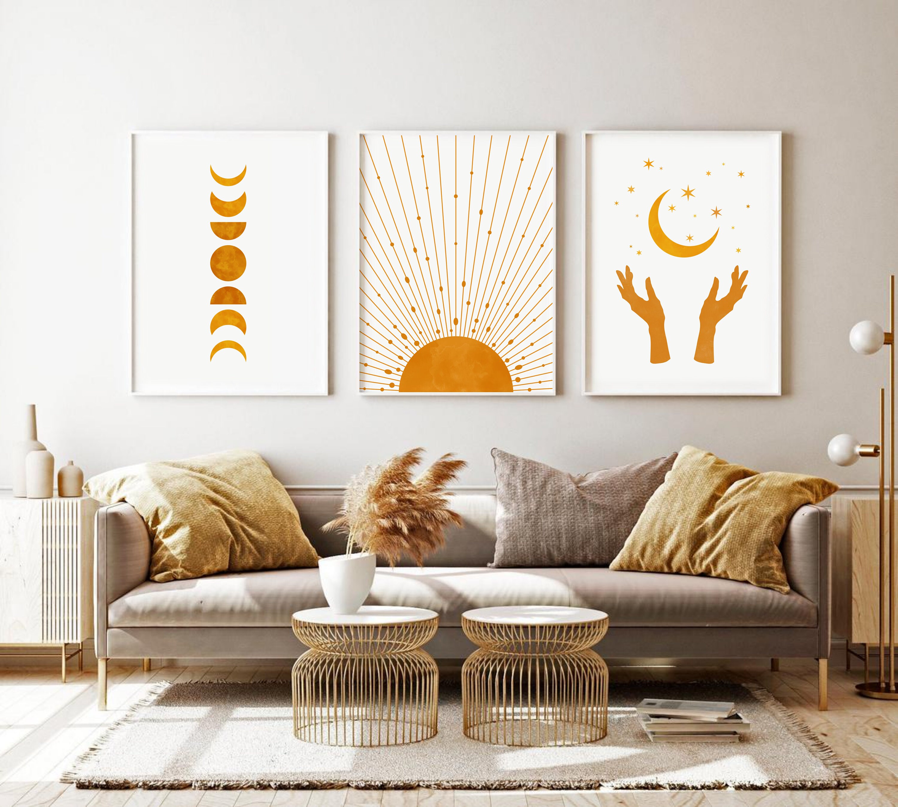 Celestial Prints Set of 3 Sun Moon Stars Printable Wall Art - Etsy UK