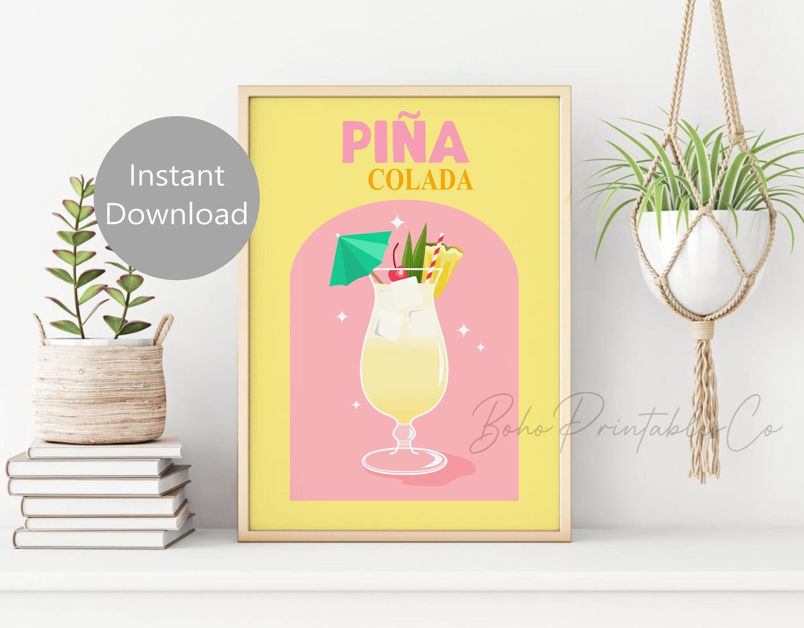 Pina Colada Print, Retro Cocktail Printable Wall Art, DIGITAL DOWNLOAD ...
