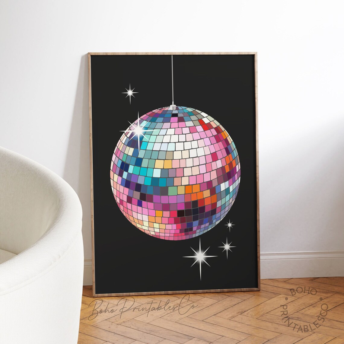 Disco Ball Print, Colorful Disco Ball Poster, DIGITAL DOWNLOAD, Retro ...