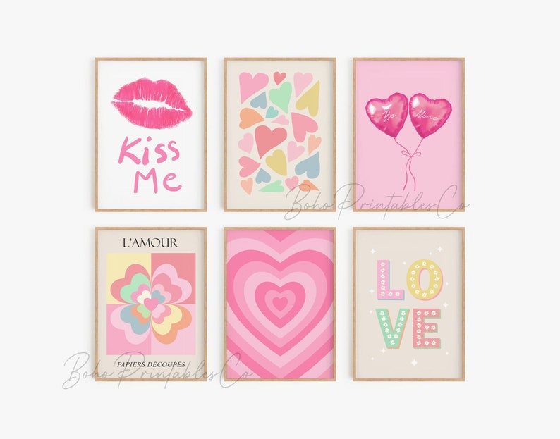 Valentine's Day Gallery Wall Set of 6 Prints, Pink Pastel Valentine's ...