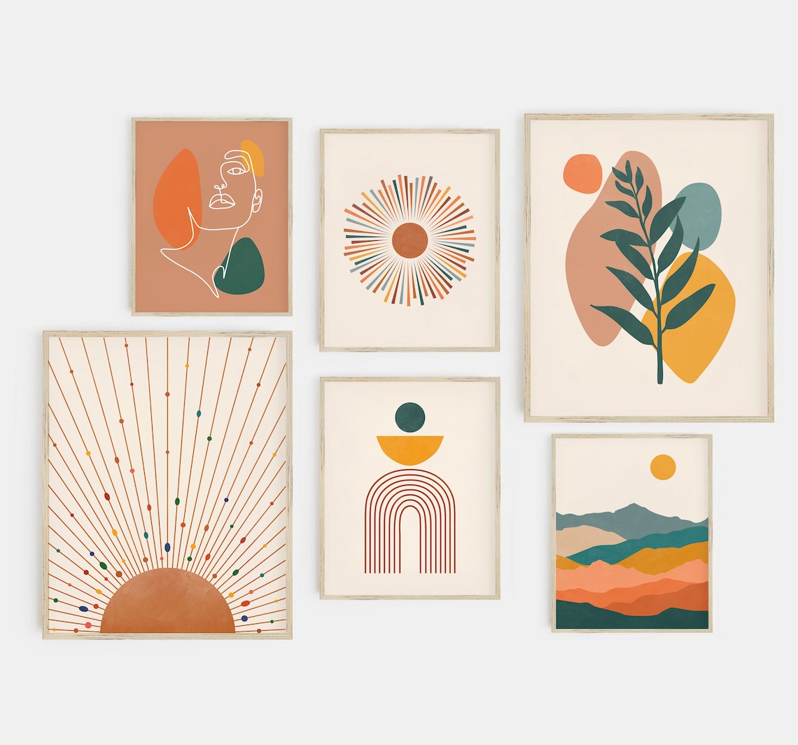 Boho Gallery Wall Set of 6 Prints Abstract Boho Printable - Etsy