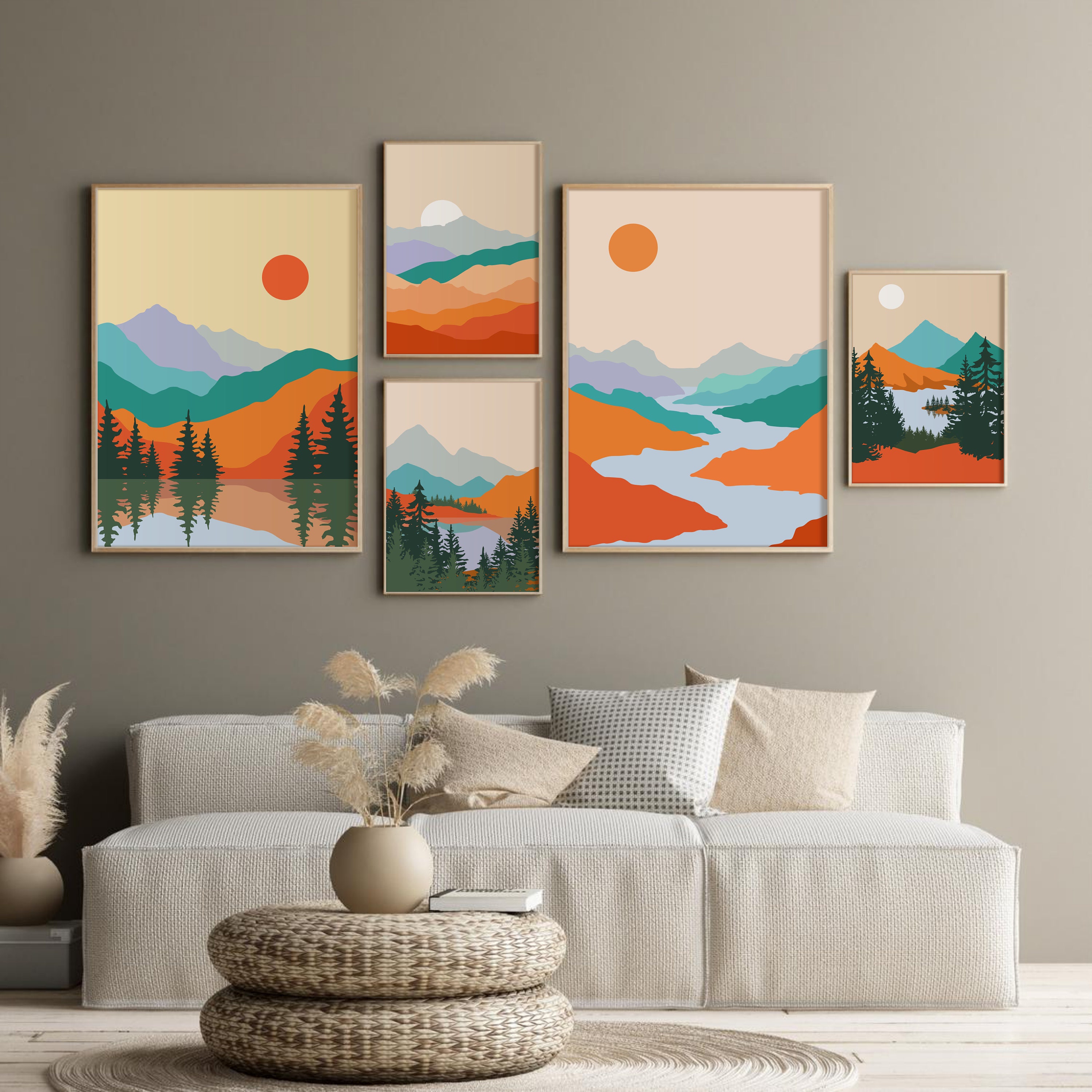 Boho Gallery Wall Set of 6 Prints Download Abstract Landscape - Etsy Canada
