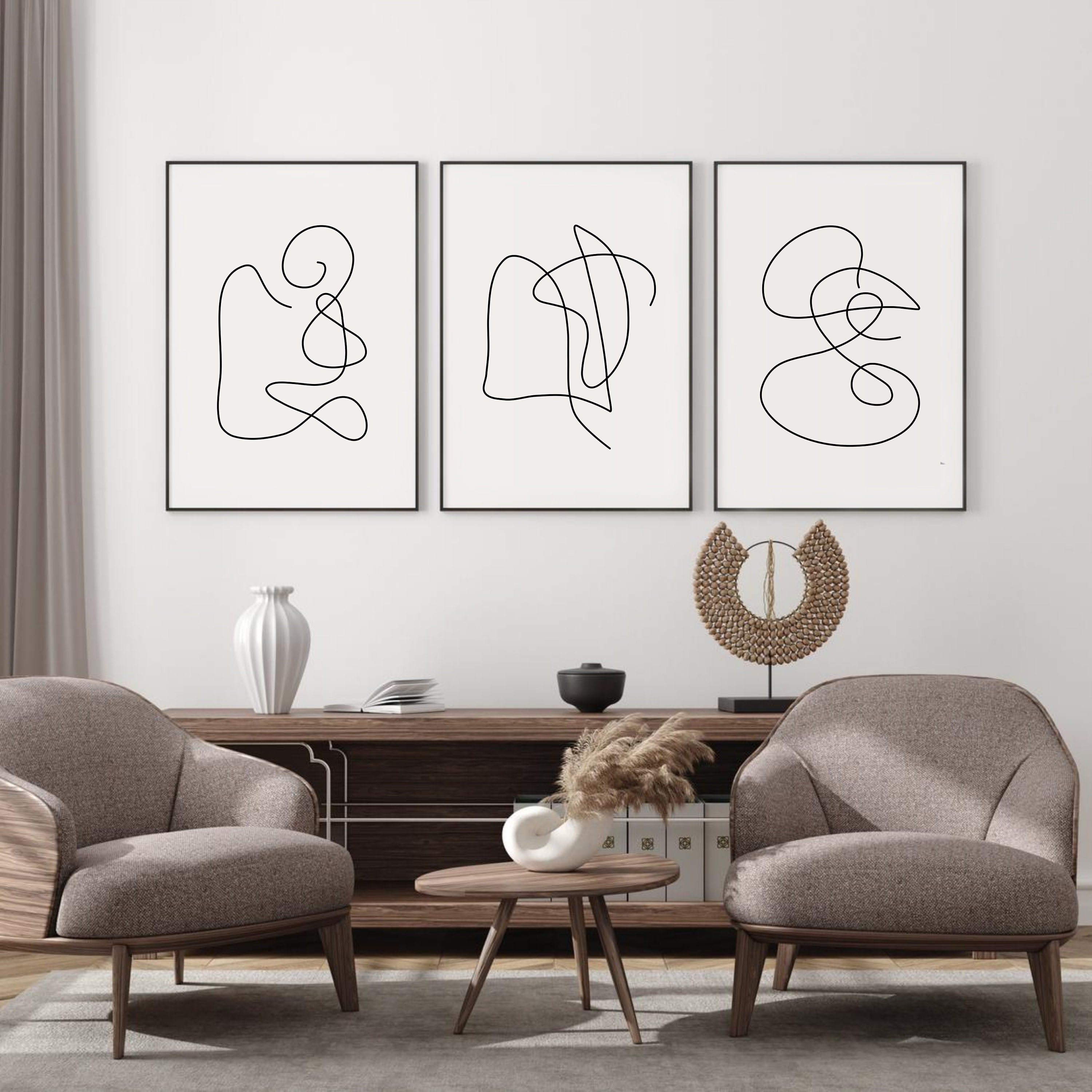 Abstract Scribble Print Set of 3 Line Drawing Printable Wall - Etsy